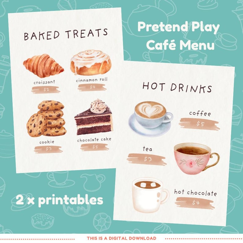 Printable Kids Cafe Menu: Pretend Play Coffee Shop & Bakery (PDF) - Etsy