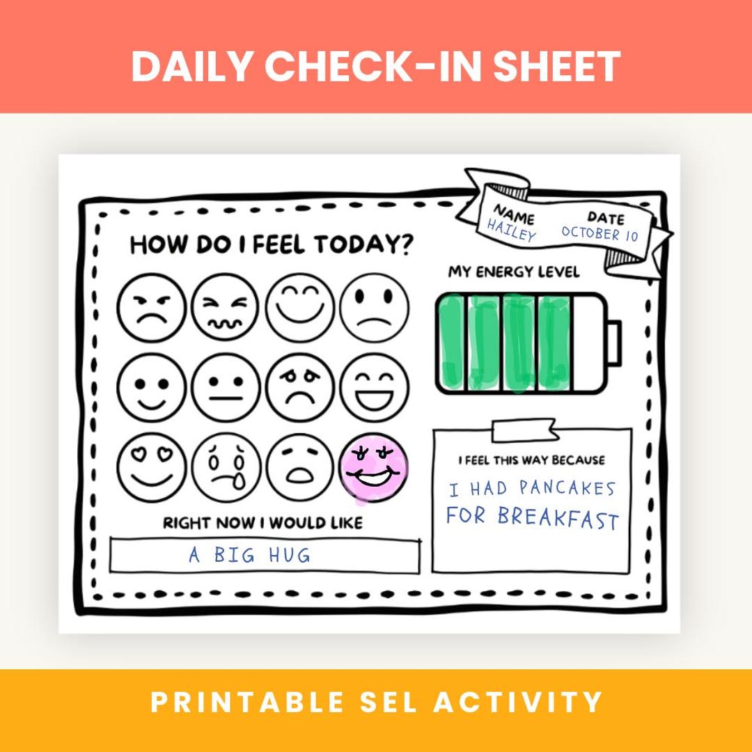 Daily Feelings Check-in Sheet – Printable SEL Activity – Social ...