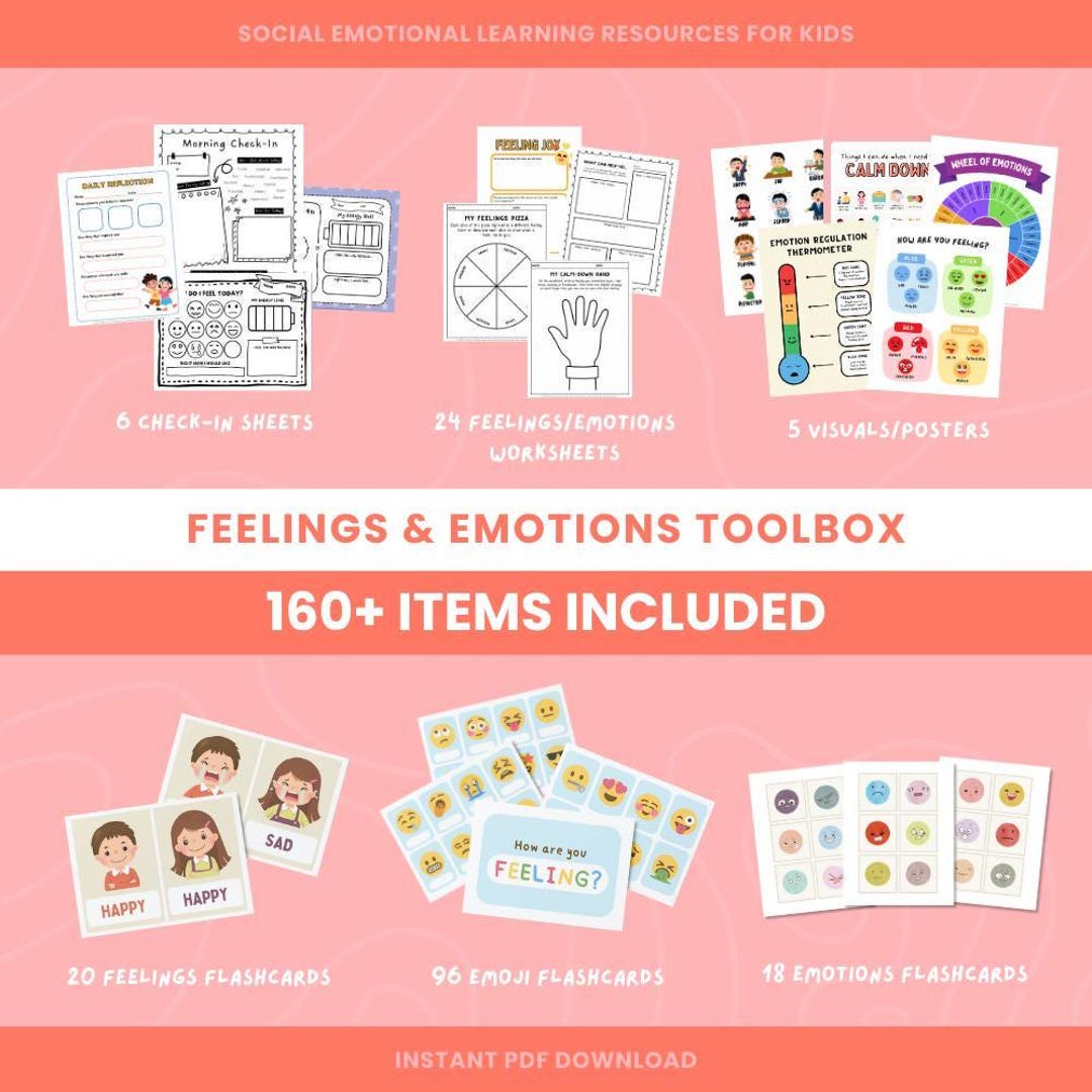 Feelings and Emotions Toolbox Bundle: SEL Worksheets, Flashcards ...