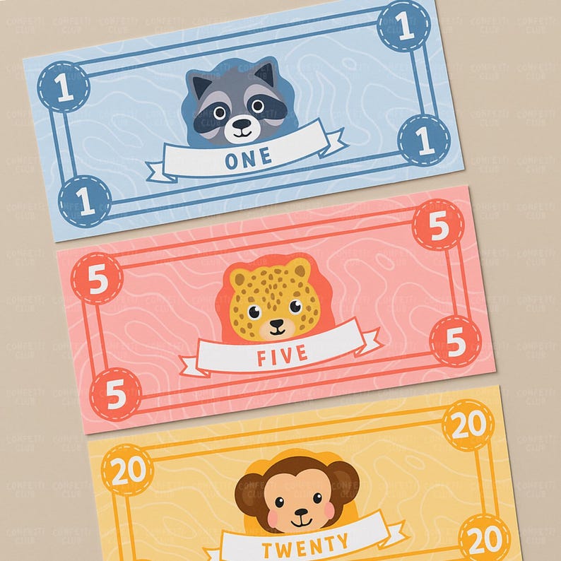 Animal Play Money: Printable Pretend Bills for Kids (PDF Download) - Etsy