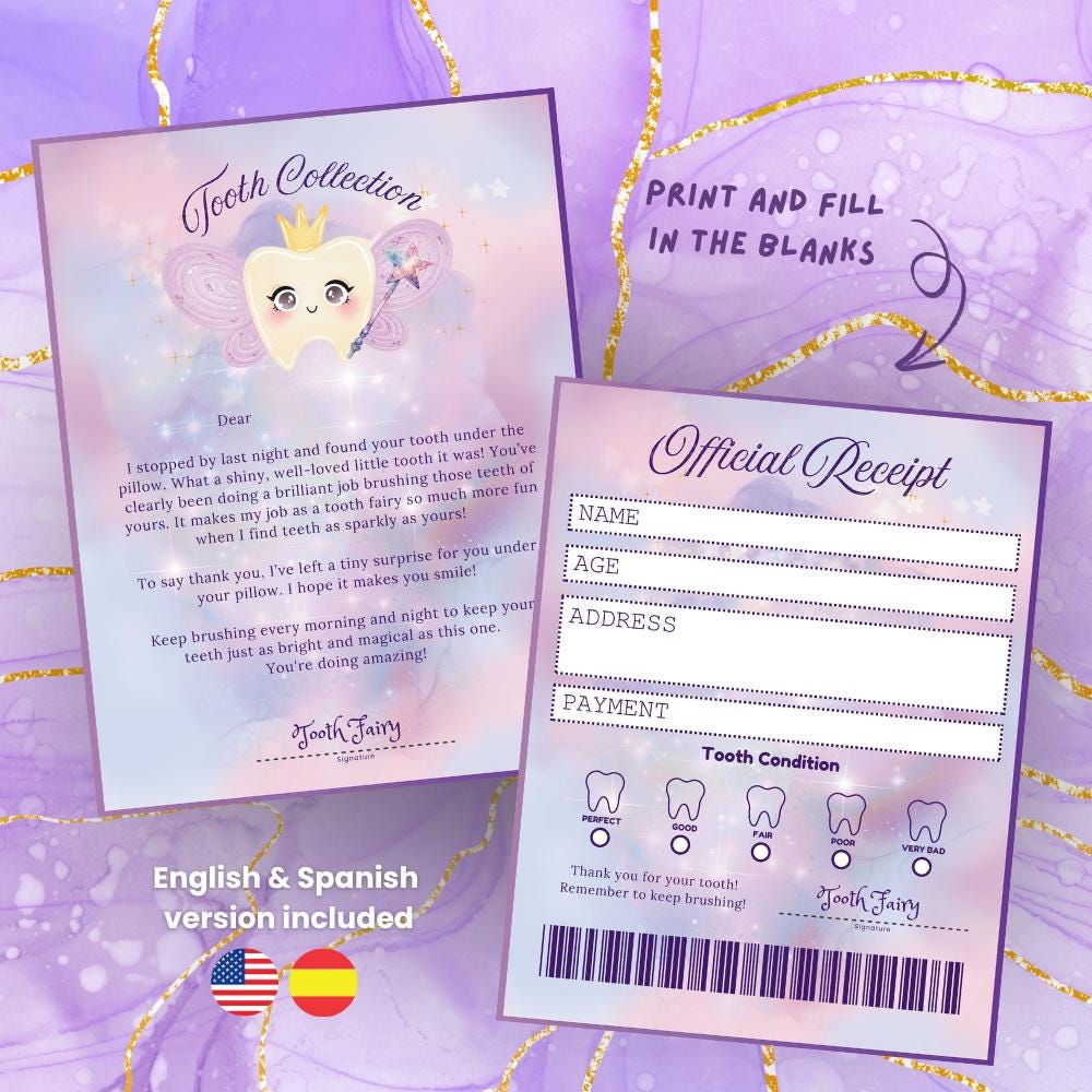 Tooth Fairy Letter & Receipt Set – Printable Lost Tooth Note for Kids ...