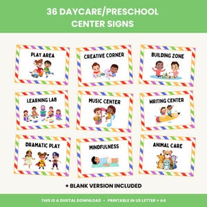 Colorful Center Signs for Daycare & Preschool, Organization Solution ...