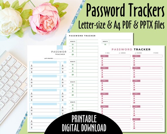 Printable Password Tracker Planner PDF and PPTX Digital | Etsy