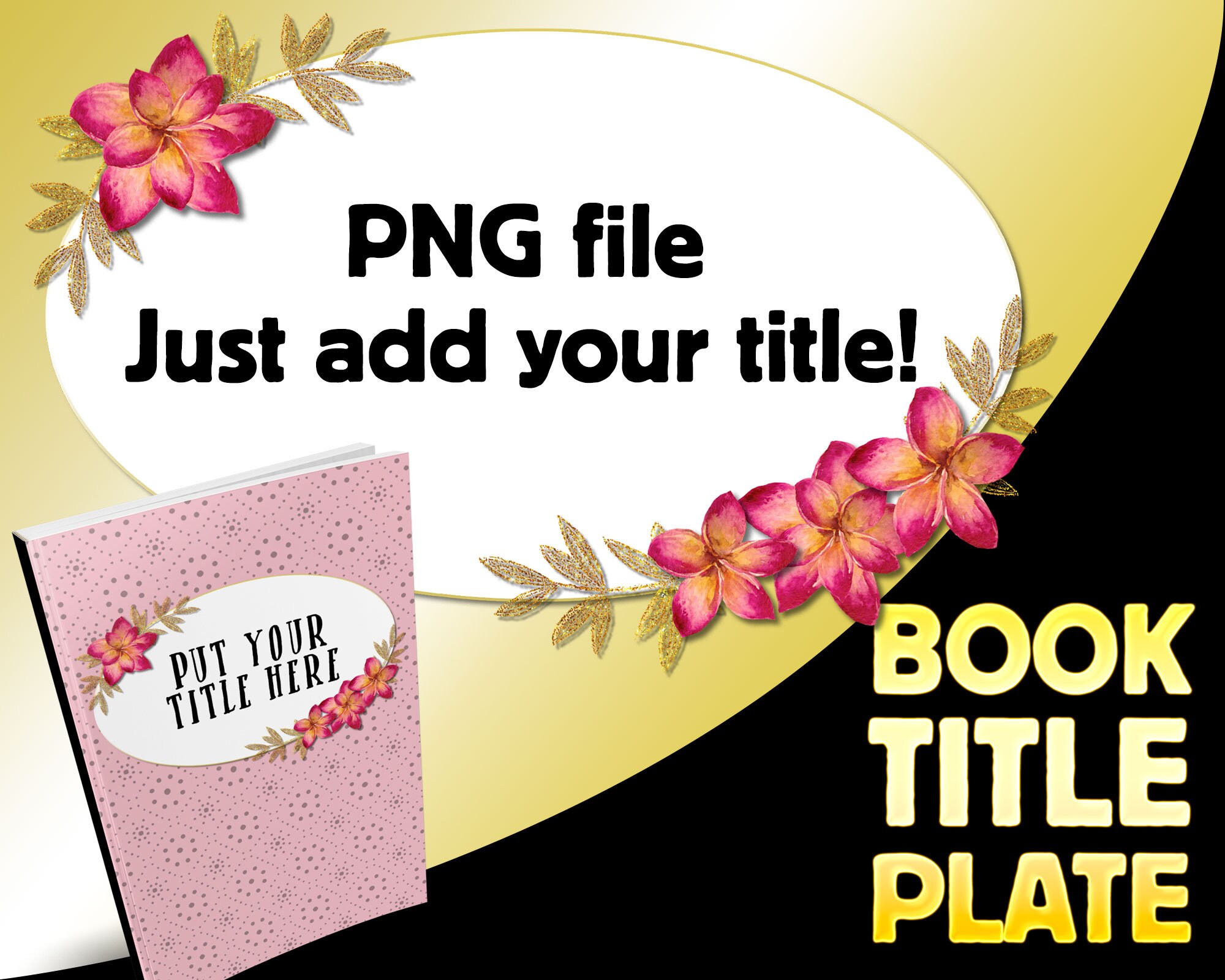 Pink Flower Book Cover Plate | PNG File | KDP Title Plate | Cover Panel ...