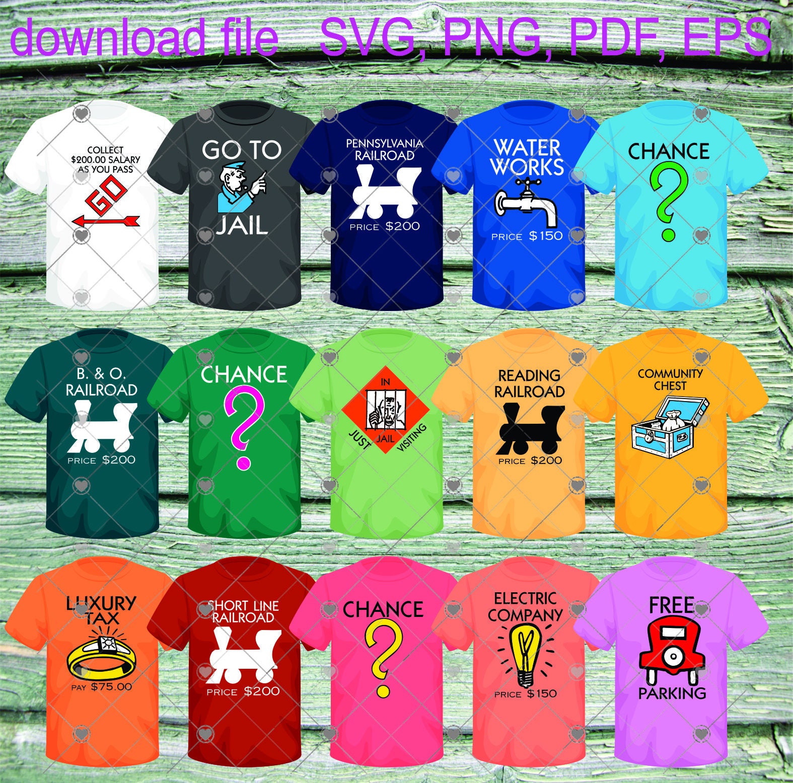 Monopoly Shirt or Files SVG Downloadable. 15 Designs in All. - Etsy