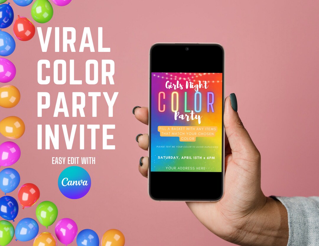 EDITABLE Girls Night Color Party Invite Evite Color Theme Rainbow Party ...