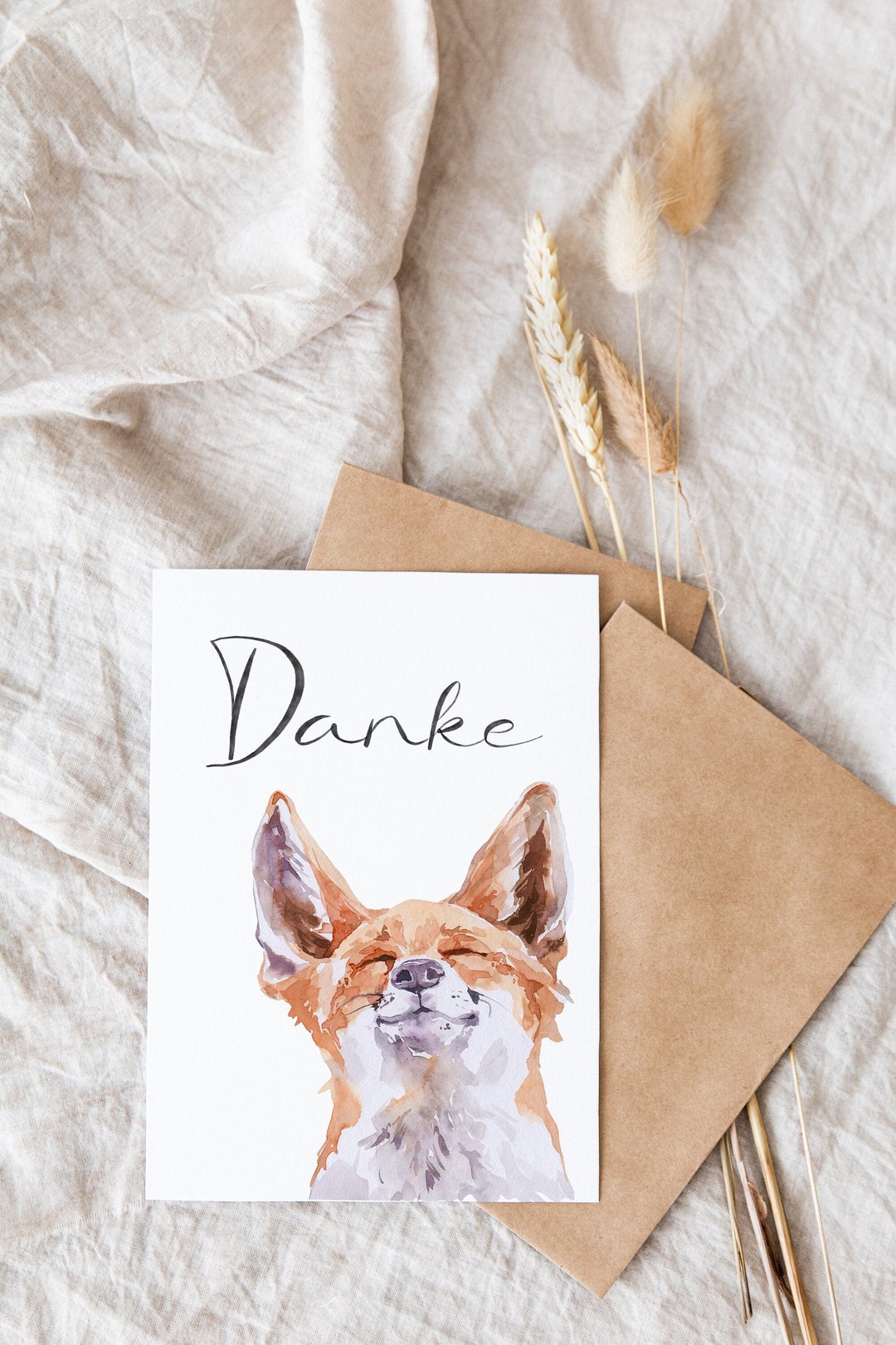 Grußkarten „Danke“ Illustration Aquarell Fuchs - Etsy.de