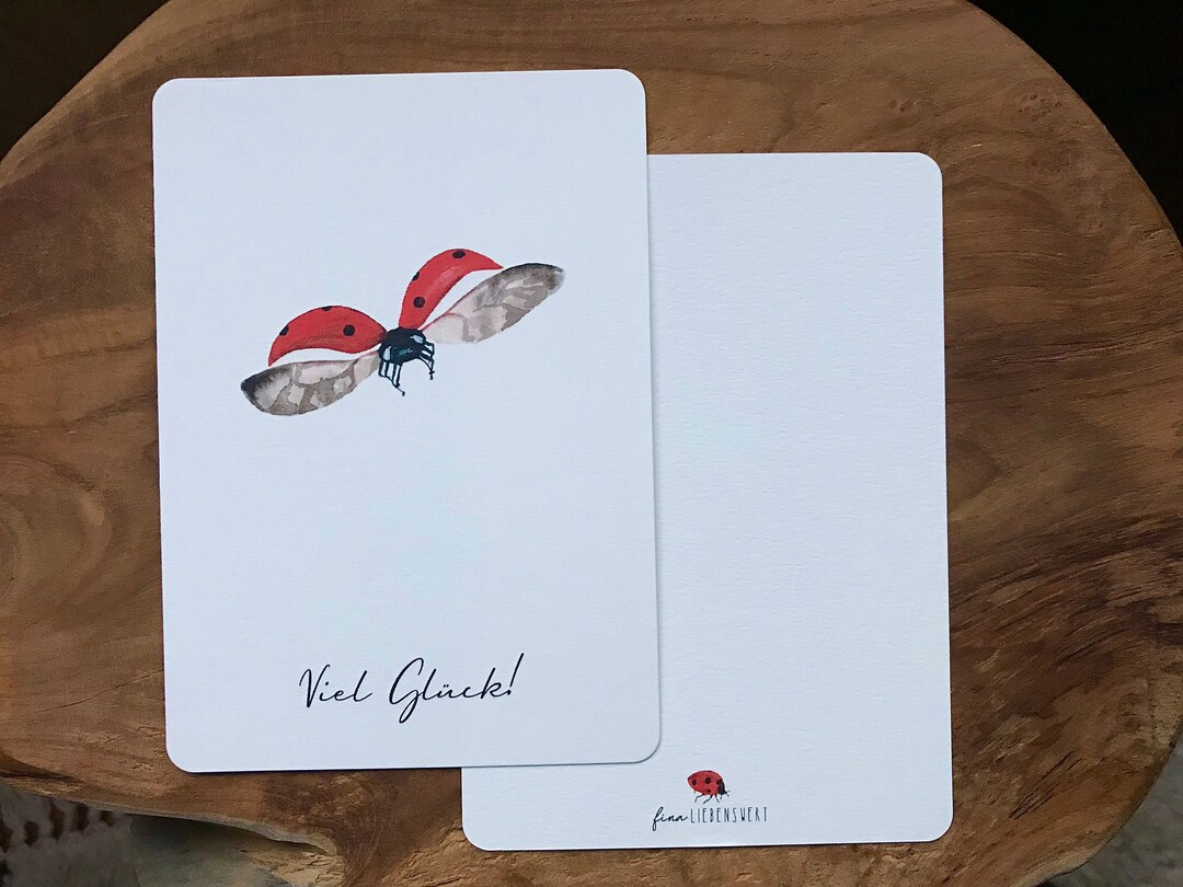 Ladybug Greeting Card "good Luck!" HANDMADE Watercolor A6 Natural Paper ...