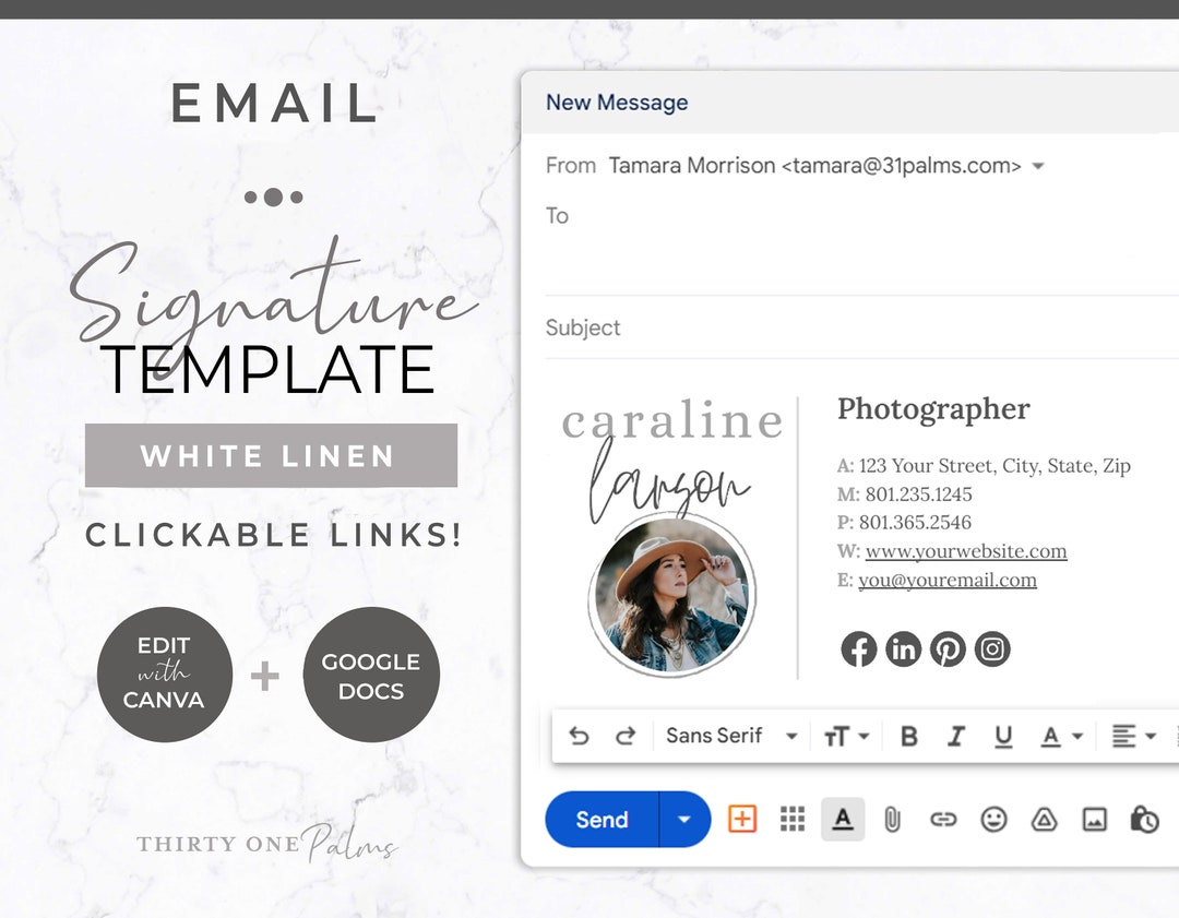 Email Signature Template for Canva Google Docs, Clickable Links, Canva Template, Email Template ...