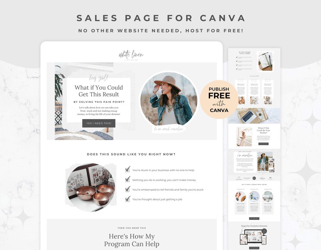 Sales Page Template for Canva - Website Template, Course Website ...