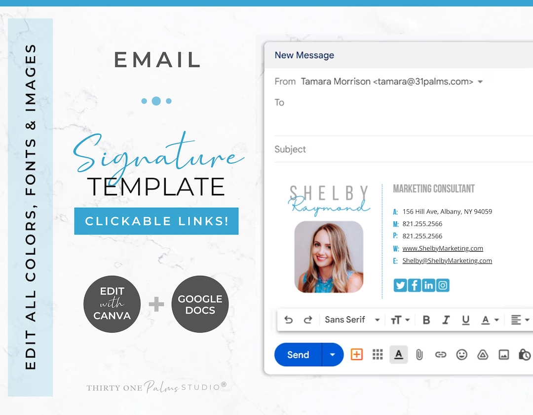 Email Signature Template for Canva - Google Docs Template, Clickable Links, Canva Template ...