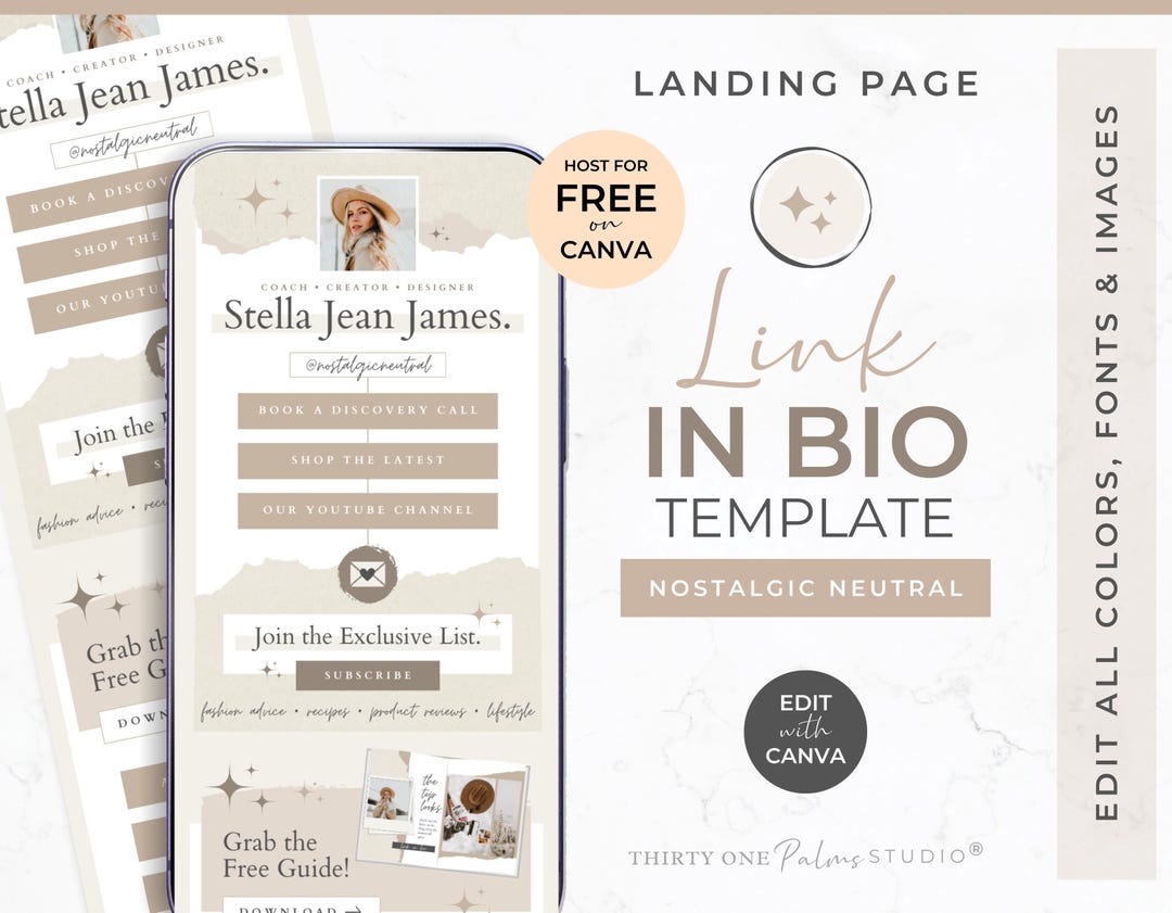 Link in Bio Template- Landing Page Social Media, Canva Template, Mini ...