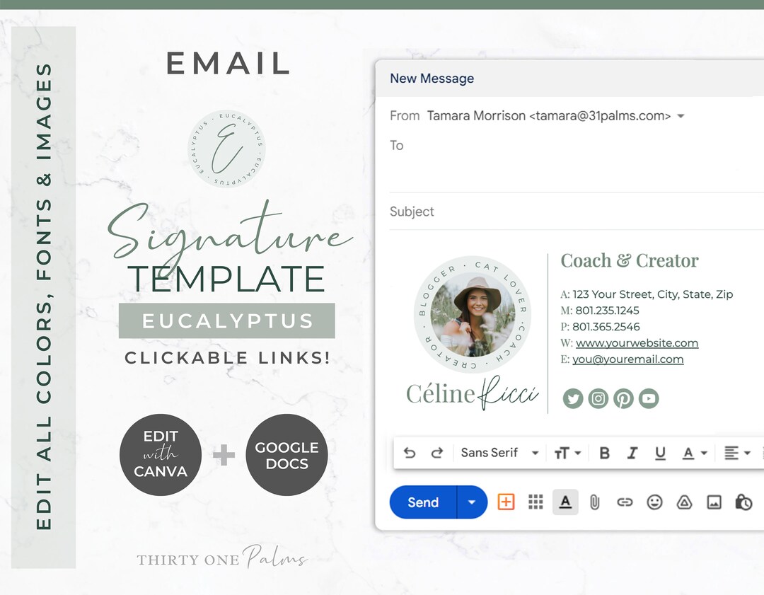 Email Signature Template for Canva Google Docs, Clickable Links, Canva Template, Email Template ...