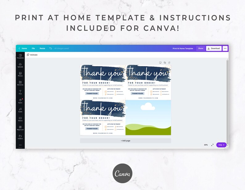 Editable Thank You Card Template Canva Thank You Card | Etsy