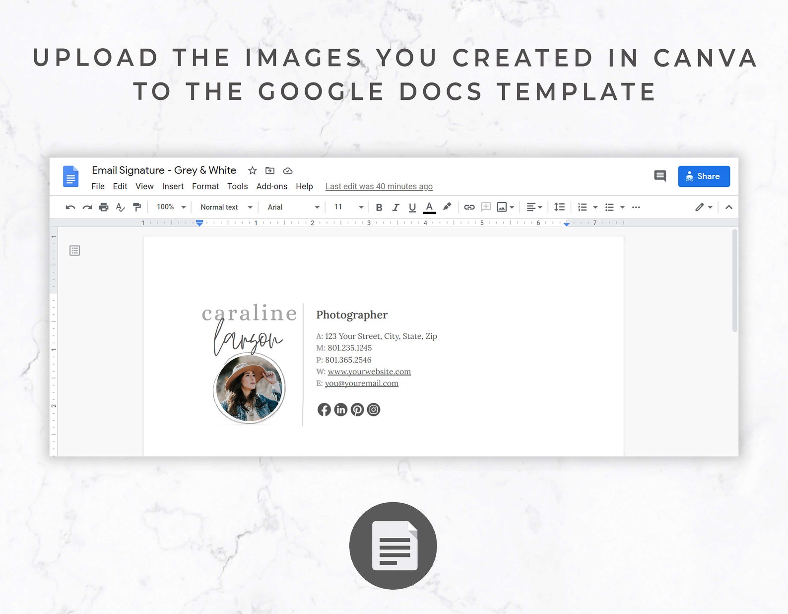 Email Signature Template for Canva - Google Docs, Clickable Links ...