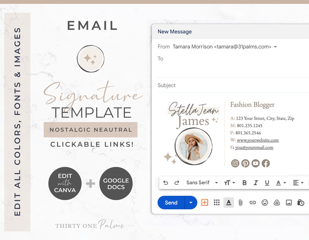 Email Signature Template Canva Google Docs, Clickable Links, Canva Template, Email Template ...