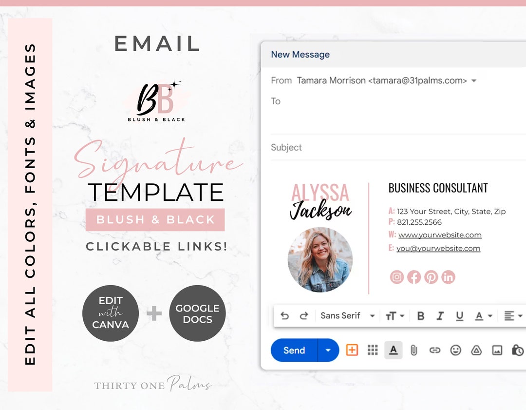 Email Signature Template for Canva Google Docs, Clickable Links, Canva ...