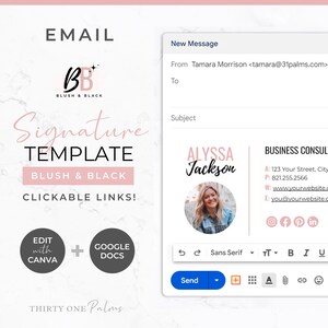Email Signature Template for Canva Google Docs, Clickable Links, Canva Template, Email Template ...