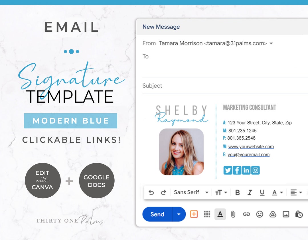 Email Signature Template for Canva Google Docs Template, Clickable ...