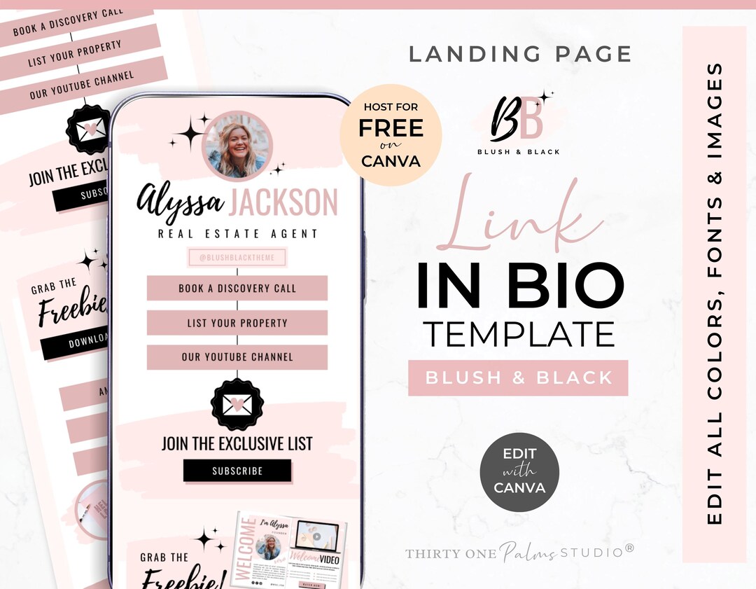 Link in Bio Template- Landing Page Social Media, Canva Template, Mini ...
