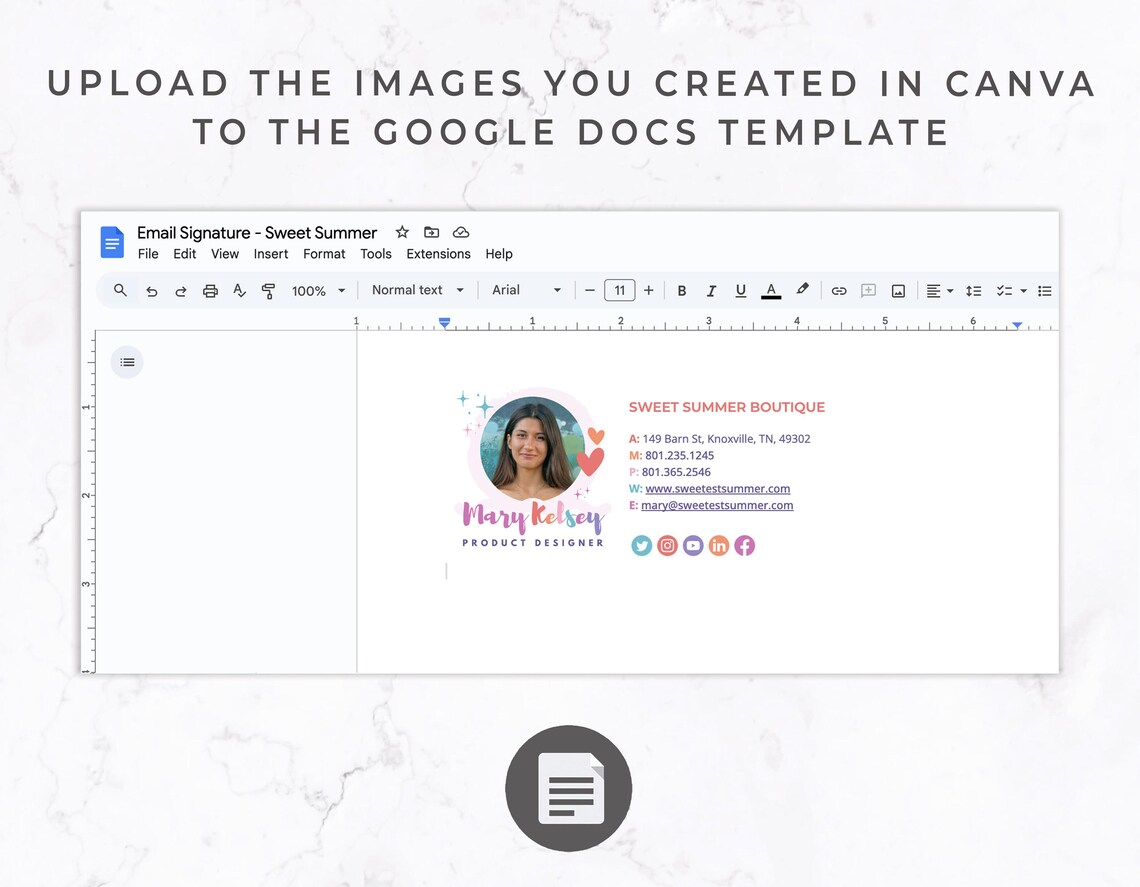 Email Signature Template for Canva - Google Docs, Clickable Links ...