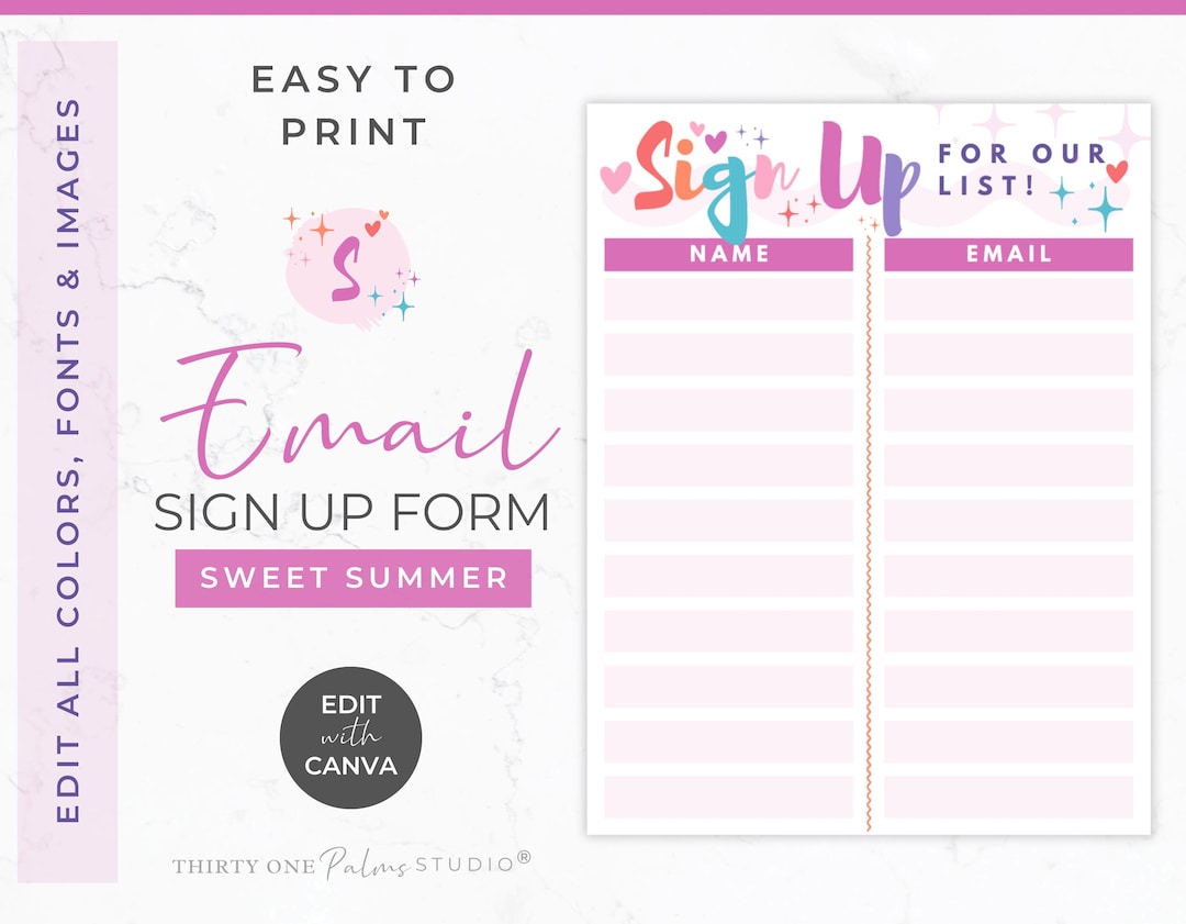 Email Sign up for Newsletters - Printable Email Sign up Form, Email ...