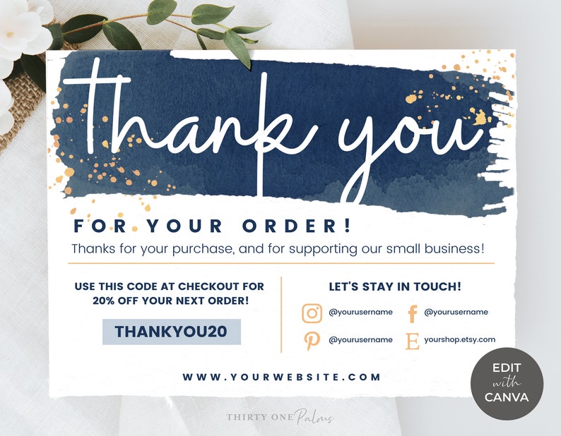 Editable Thank You Card Template Canva Thank You Card | Etsy
