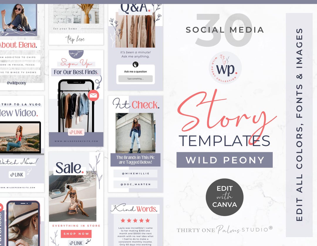 30 Story Templates for Canva - Purple Floral Stories for Instagram ...