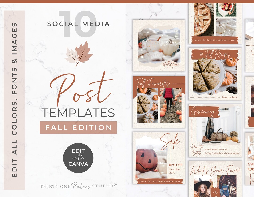 Fall Post Templates for Social Media - Canva Templates, Templates for ...