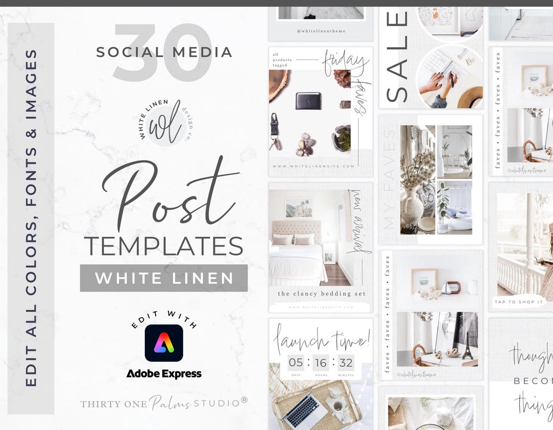 Adobe Express Instagram Templates: White Linen Social Media Posts - Etsy