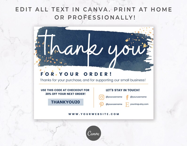 Editable Thank You Card Template Canva Thank You Card | Etsy