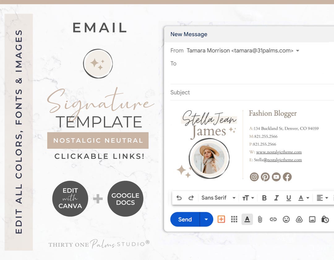 Email Signature Template Canva - Google Docs, Clickable Links, Canva ...