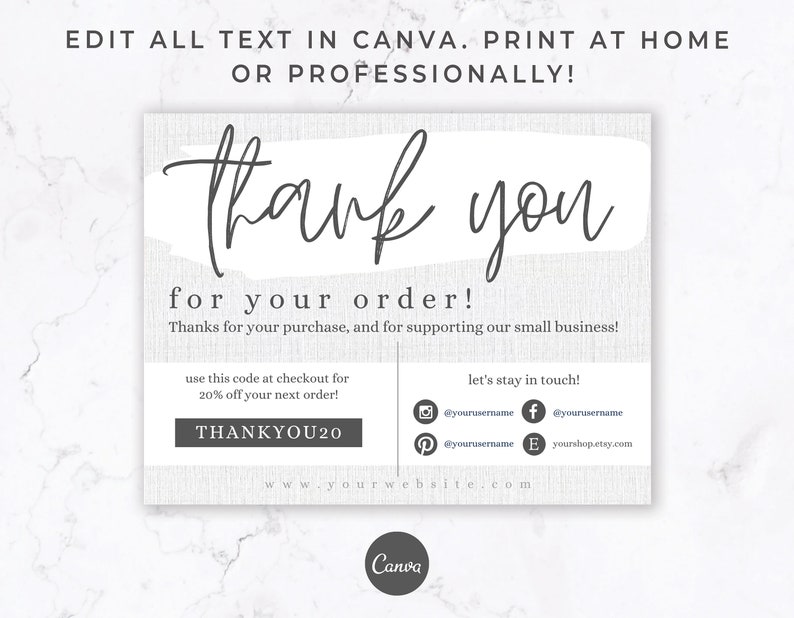 Editable Thank You Card Template Canva Template Thank You | Etsy