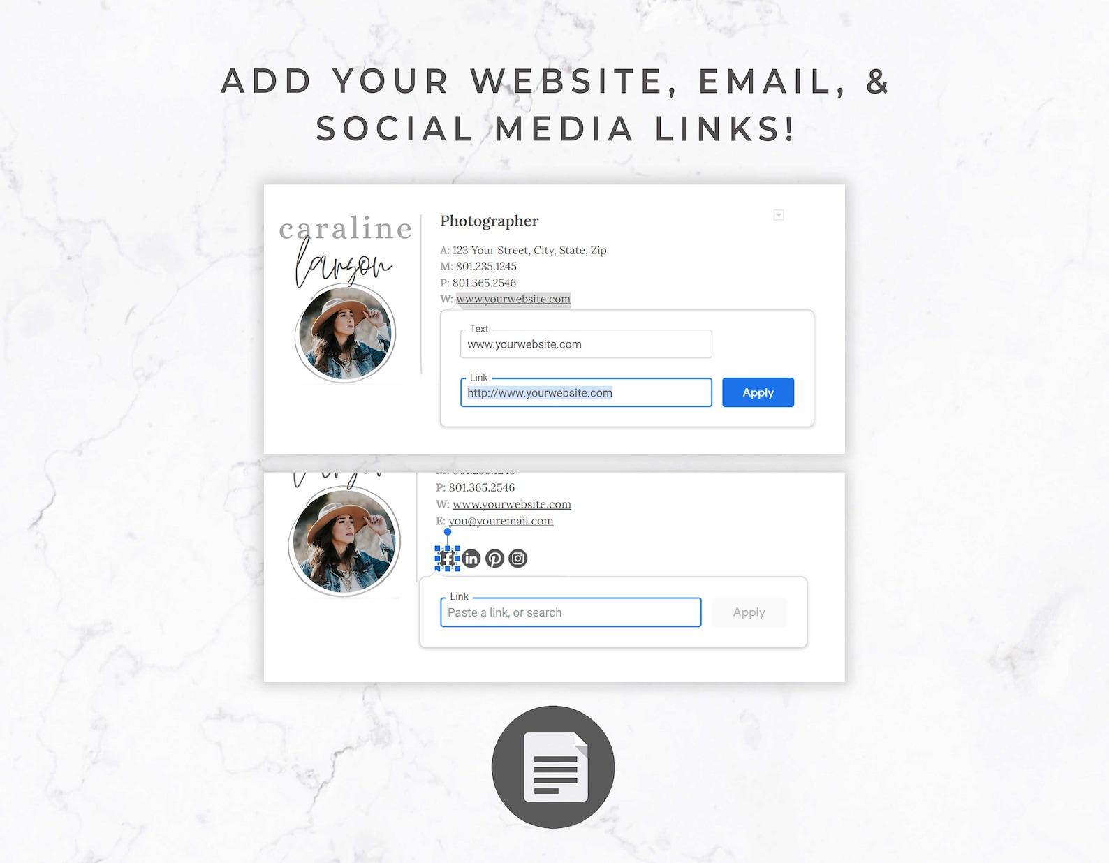 Email Signature Template for Canva - Google Docs, Clickable Links ...
