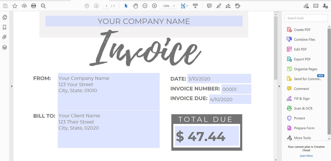 Invoice Template - Editable PDF Invoice, Printable Invoice Template ...