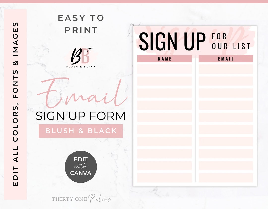 Email Sign up for Newsletters - Printable Email Sign up Form, Email ...