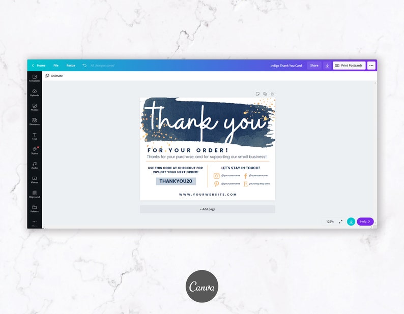 Editable Thank You Card Template Canva Thank You Card | Etsy