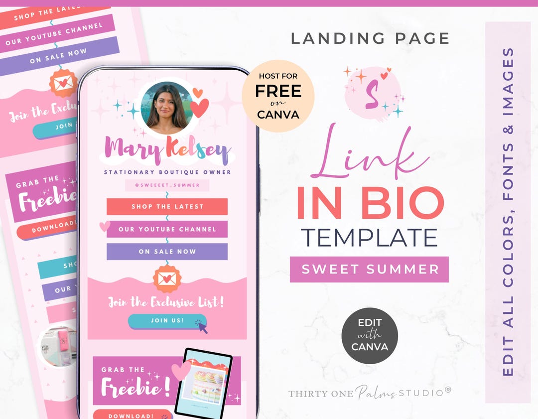 Link in Bio Template- Landing Page Social Media, Canva Template, Mini ...