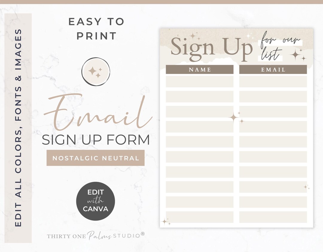 Email Sign up for Newsletters - Printable Email Sign up Form, Email ...
