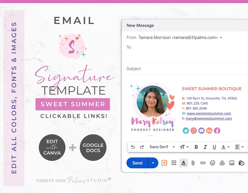 Email Signature Template for Canva - Google Docs, Clickable Links ...