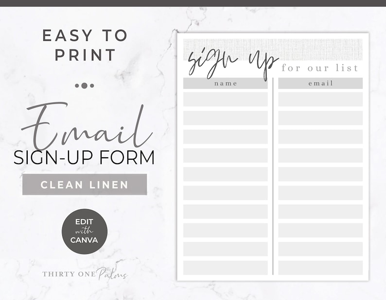 Email Sign up for Newsletters Printable Email Sign up Form | Etsy