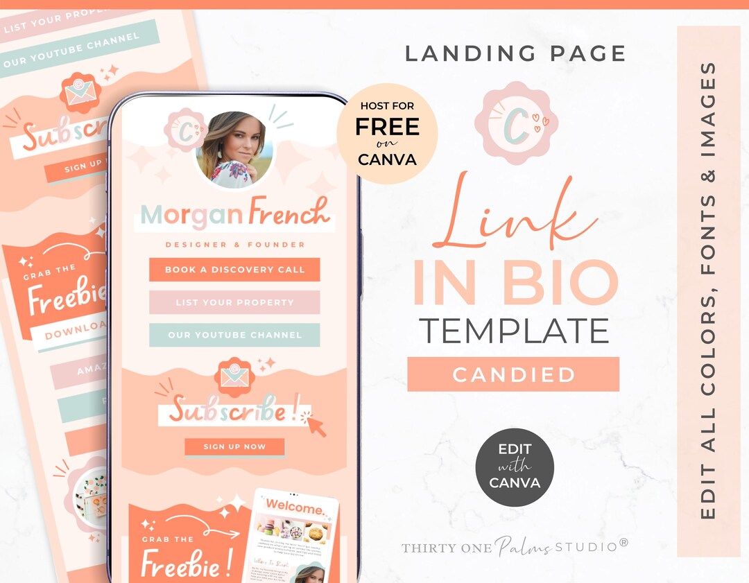 Link in Bio Template- Landing Page Social Media, Canva Template, Mini ...