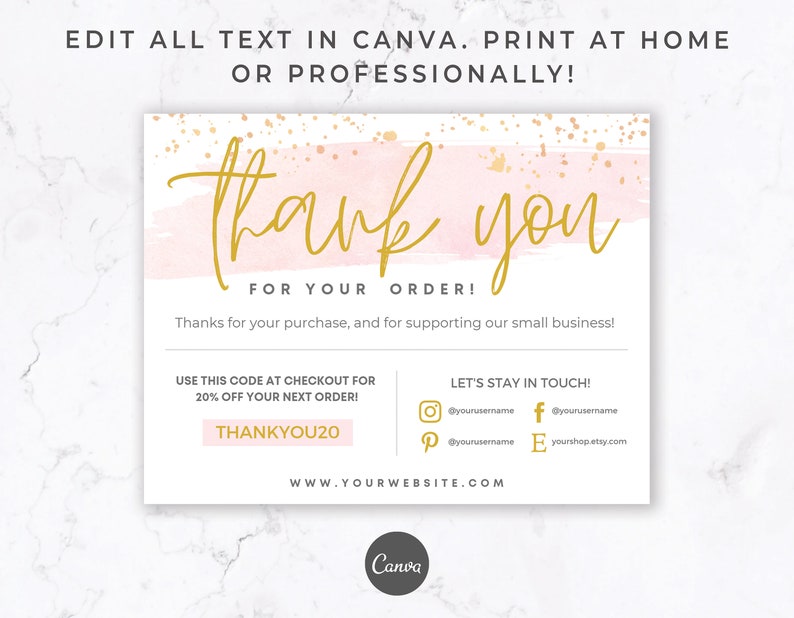 Editable Thank You Card Template Canva Thank You Card Thank - Etsy
