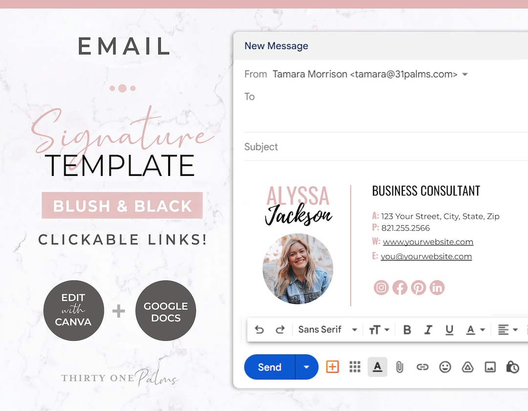 Email Signature Template for Canva Google Docs, Clickable Links, Canva Template, Email Template ...