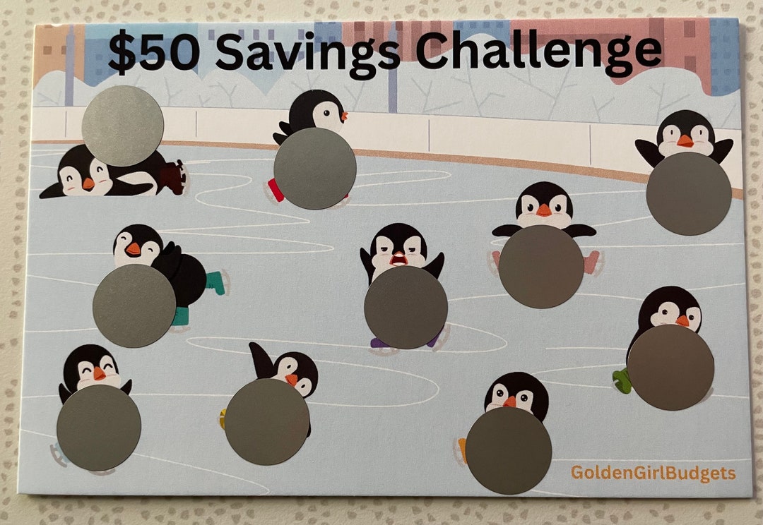 Mini Savings Challenge Scratch off - Penguins - Etsy