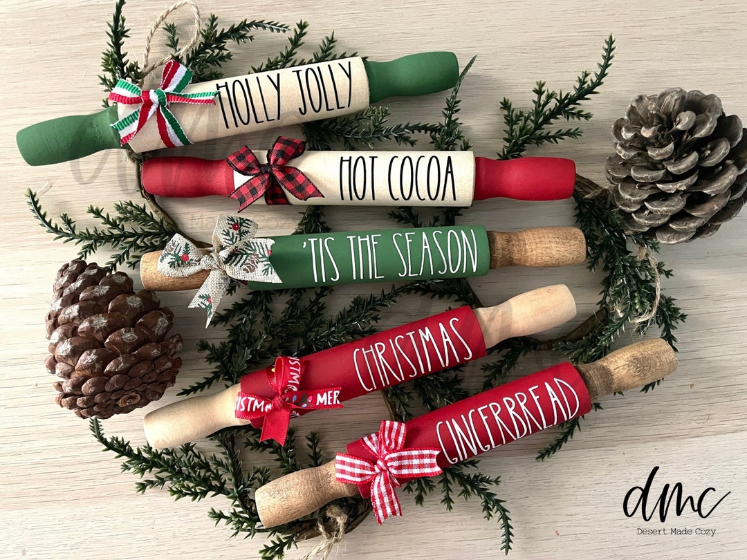 Christmas Mini Wooden Rolling Pins 7 Inch Farmhouse Rolling Pins Tiered ...