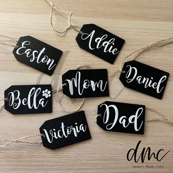 Personalized Black Wooden Name Tag Stocking Name Tag Gift | Etsy