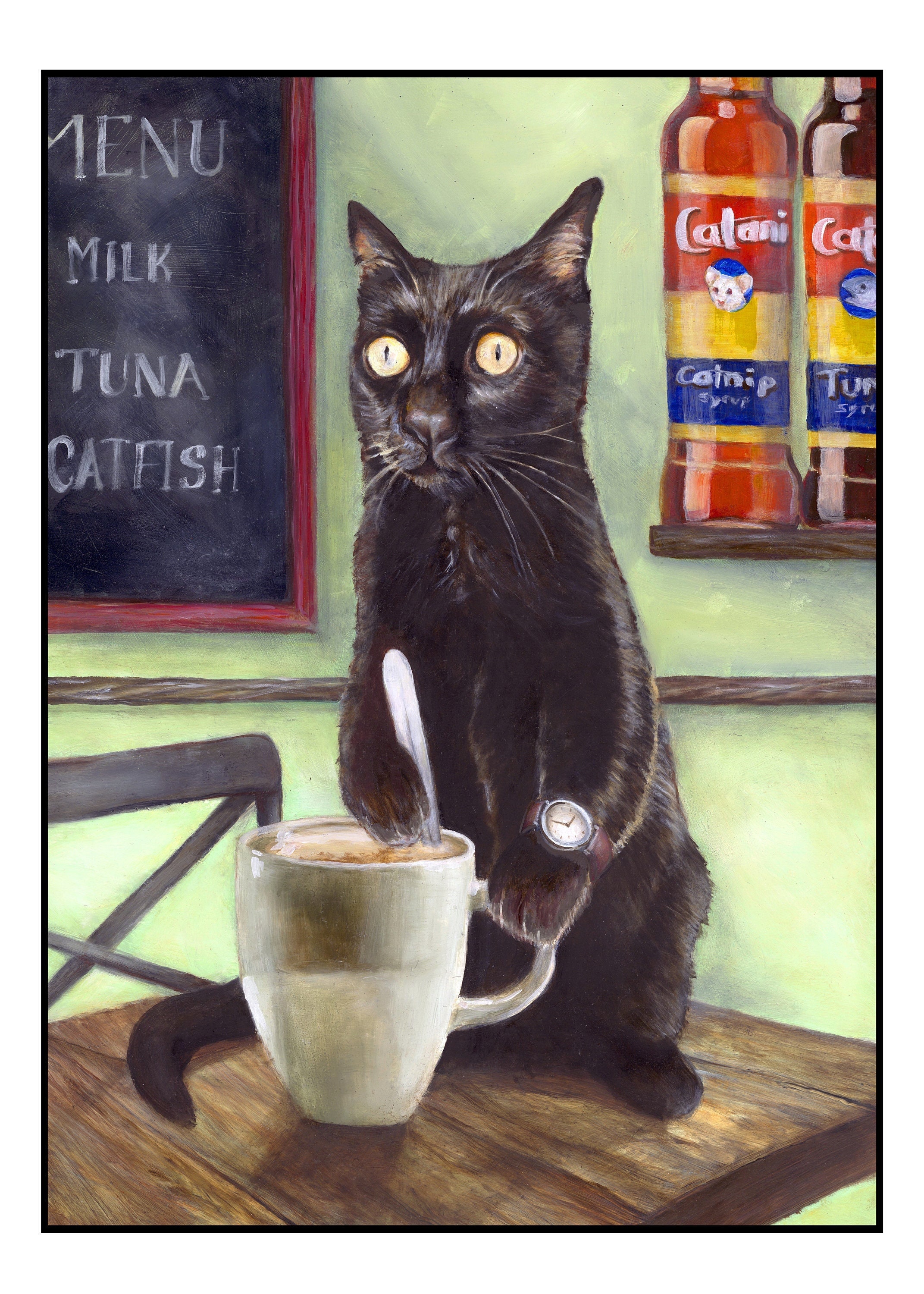 Coffee Cat Art Print - Etsy
