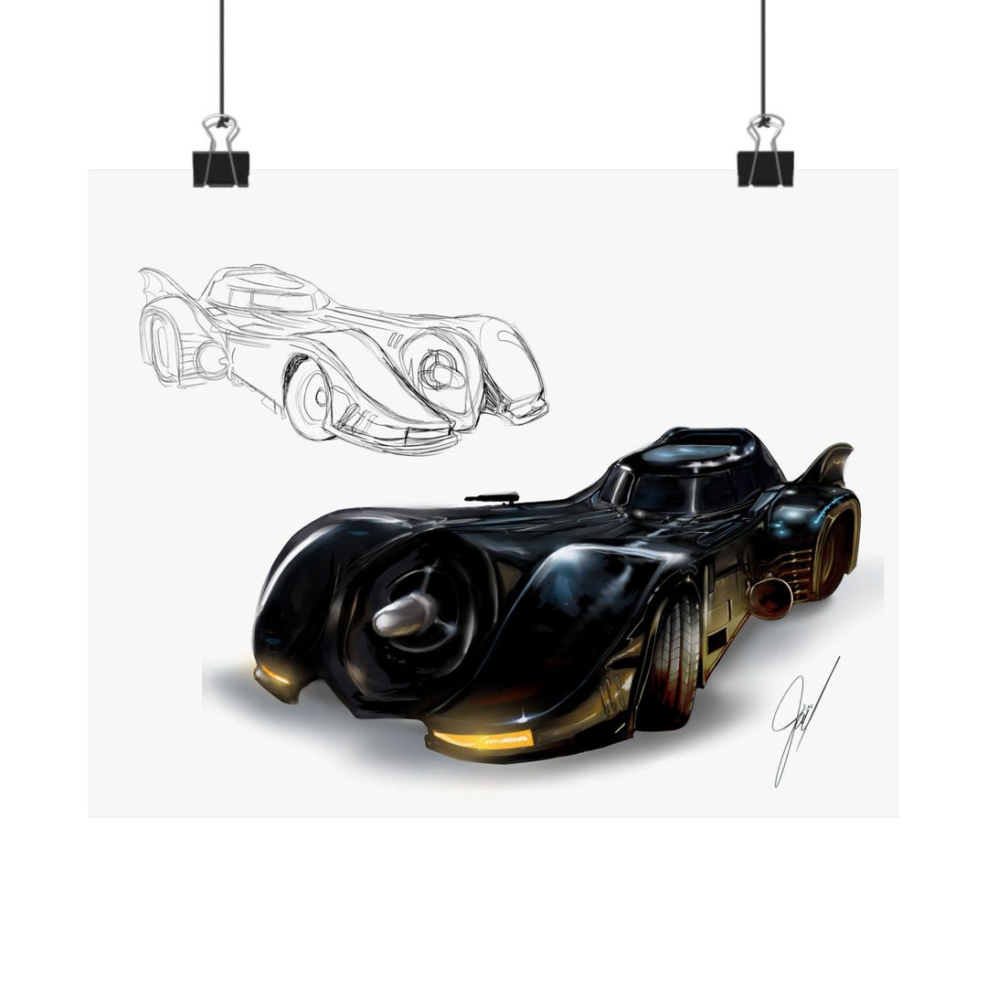 Batmobile Illustration Poster | Matte Horizontal Car Art Print ...