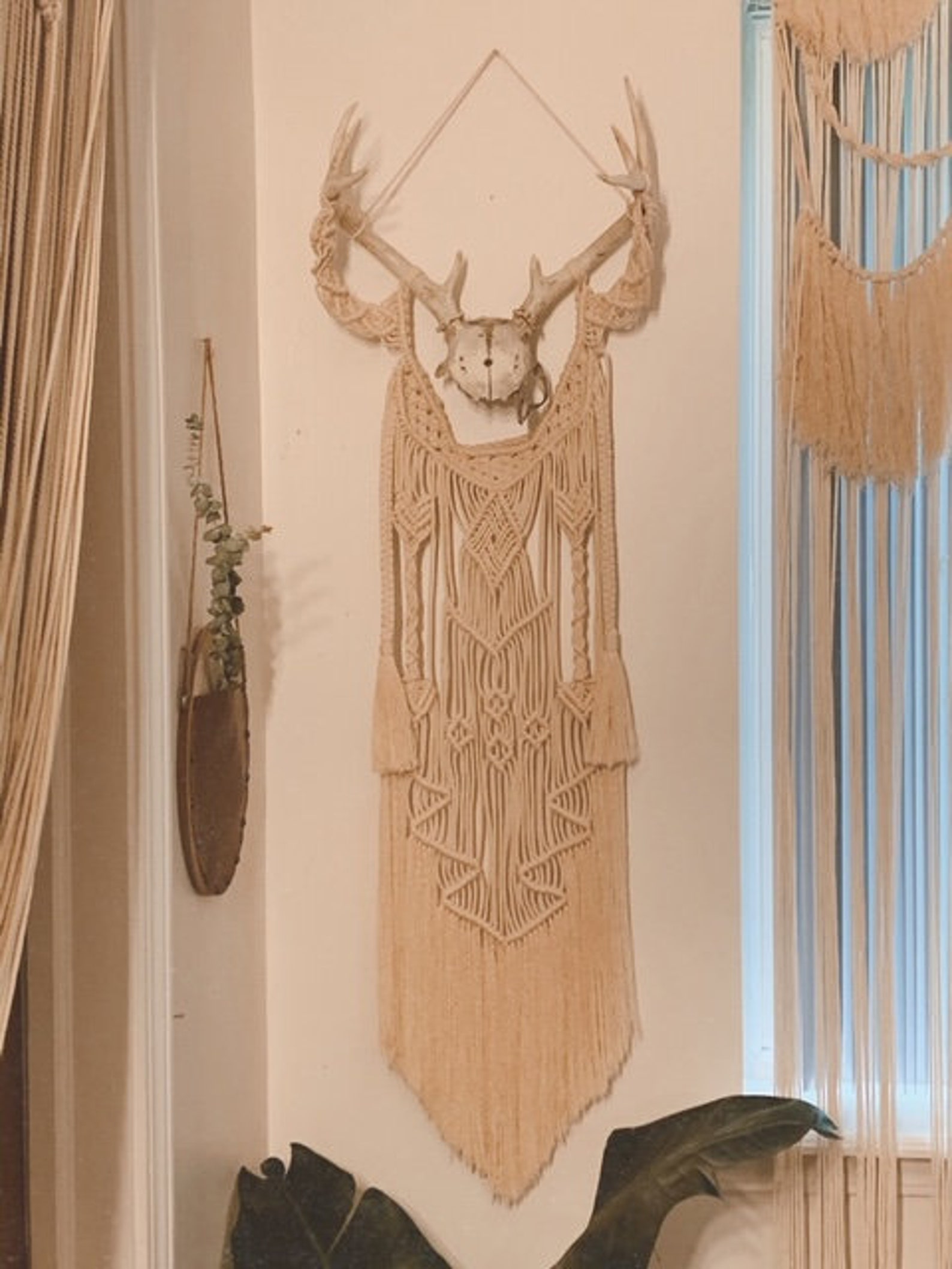 Macrame European Deer Head Mount Wall Art | Etsy